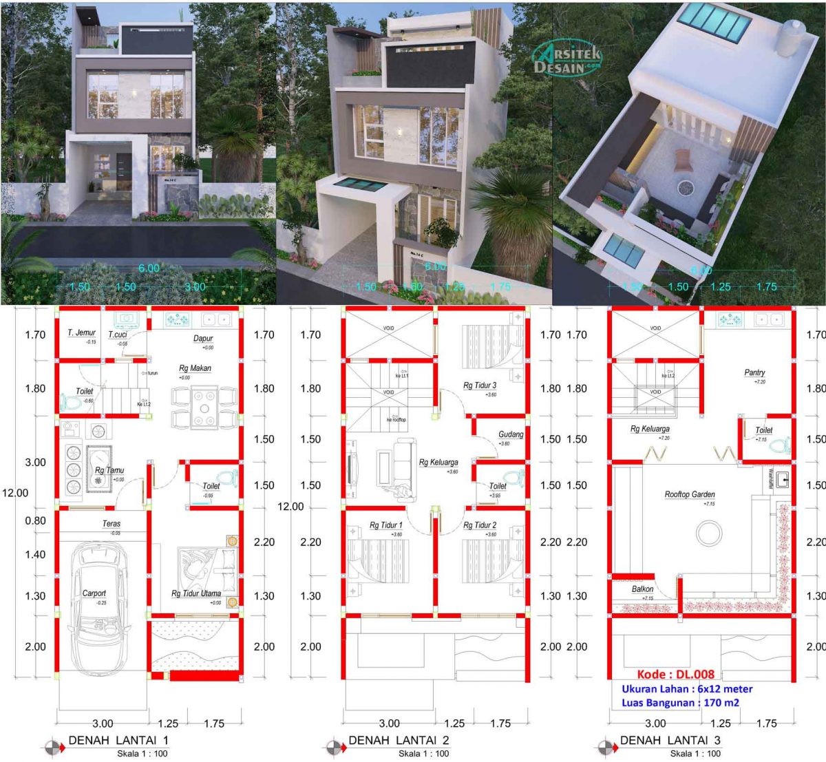 Rumah Mewah 2 Lantai 6 Kamar Tidur Ukuran 16 x 17 meter Hook - Arsitek ...