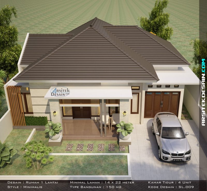 Denah Rumah Type 150 Minimalis 1 Lantai 4 Kamar Tidur - Arsitek Desain