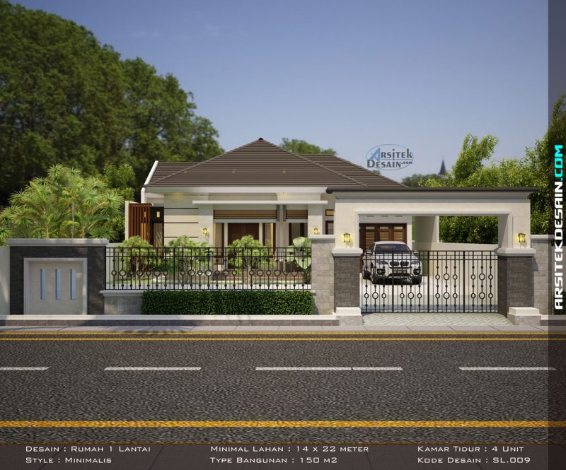 Denah Rumah Type 150 Minimalis 1 Lantai 4 Kamar Tidur - Arsitek Desain