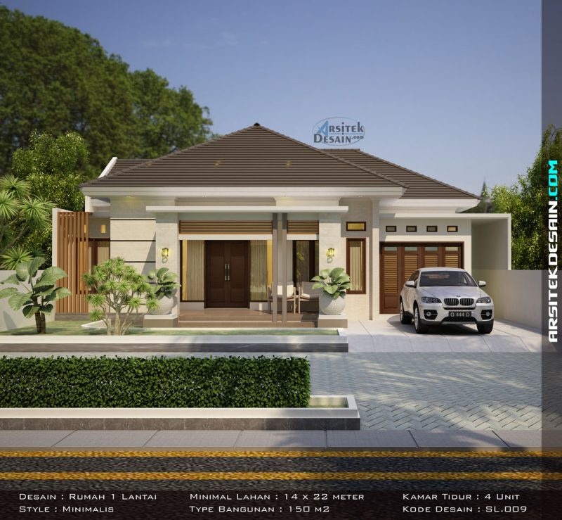 Denah Rumah Type 150 Minimalis 1 Lantai 4 Kamar Tidur - Arsitek Desain