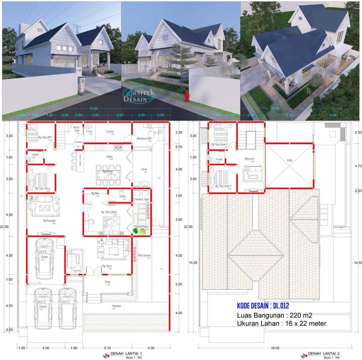 Desain Rumah Minimalis 2 lantai Ukuran 8x11 Meter Hook - Arsitek Desain