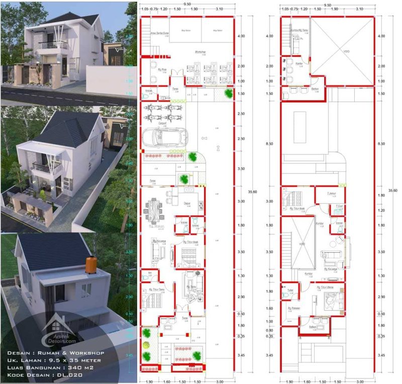 Desain Rumah Dan Kantor Workshop 2 Lantai Minimalis - Arsitek Desain